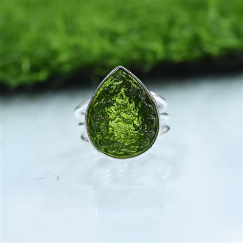 Handmade Moldavite Ring 925 Sterling Silver Band Ring Etsy