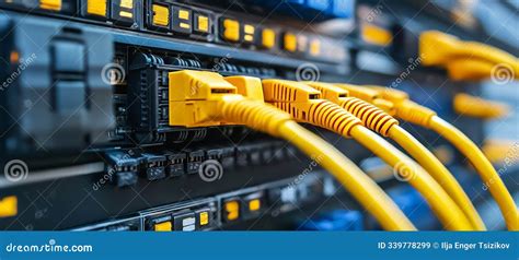 Ethernet Network Switch With Connected Yellow Network Cables Structred
