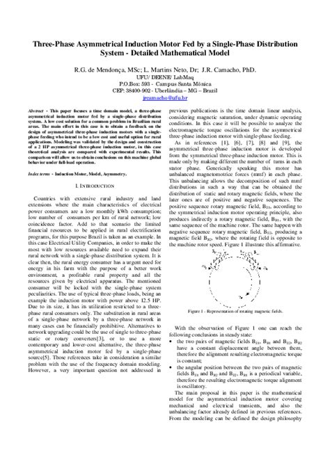 Pdf Three Phase Asymmetrical Induction Motor Fed By A Single Phase