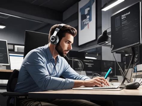 Premium Ai Image Office Portrait Of Smiling It Programmer Wearing