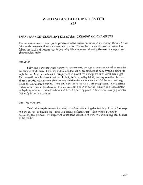 Paragraph Development Exercise Chronological Order Writing For 9th 12th Grade Lesson Planet