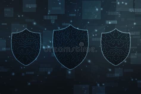 Protect And Security Concept Digital Shield On Abstract Technology Background Stock