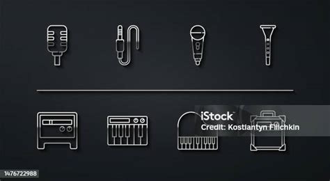 세트 라인 마이크 기타 앰프 클라리넷 그랜드 피아노 음악 신디사이저 오디오 잭 및 아이콘 벡터 0명에 대한 스톡 벡터 아트 및 기타 이미지 Istock