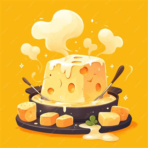 Premium Vector Creamy Cheese Fondue With Assorted Dippers