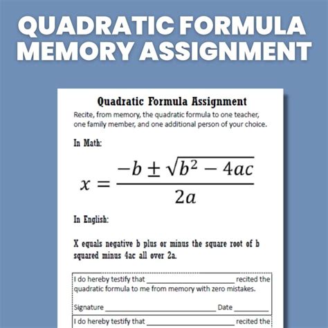 Quadratic Formula Memory Assignment Math Love
