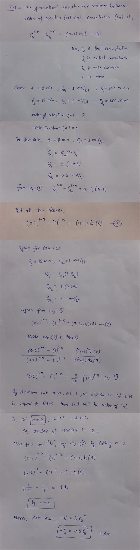 Solved After 8 Minutes In A Batch Reactor Reactant CAO 1 Mollliter Is Course Hero