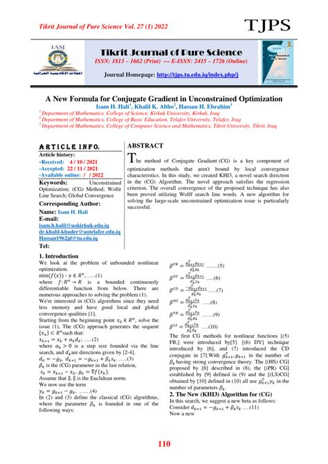 Pdf A New Formula For Conjugate Gradient In Unconstrained Optimization