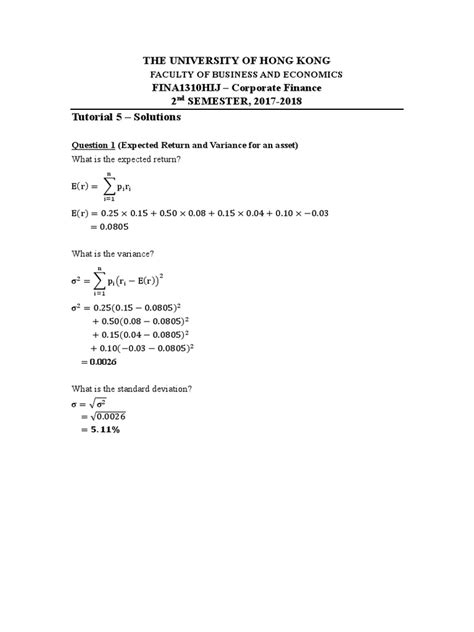 Tutorial 5 Solutions Pdf Standard Deviation Variance