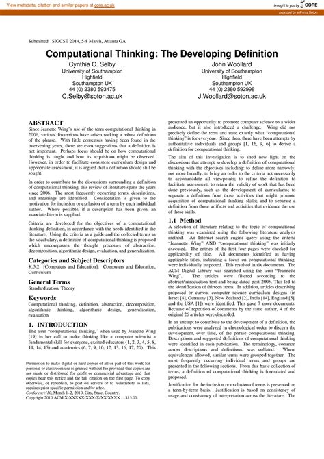 Selby Woollard 2014 Computational Thinking Definition Submitted