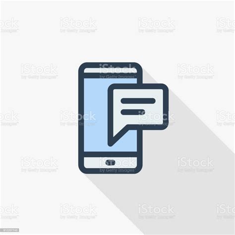 스마트폰 휴대 전화 얇은 라인 플랫 컬러 아이콘 선형 벡터 기호입니다 화려한 긴 그림자 디자인 메시지 채팅 음성 거품 토크 대화 로고에 대한 스톡 벡터 아트 및 기타 이미지