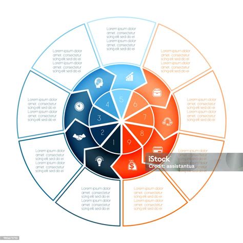 화살표 Infographic의 반지 차트 서식 파일 프레 젠 테이 션 9 옵션 원형 배너 무엇 비즈니스 Infograpchic 차트 다이어그램 테이블 워크플로 레이아웃으로