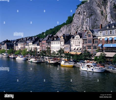 Boats Line The Waterfront On The River Meuse In The Old Town Of Dinant In The Ardennes Belgium H