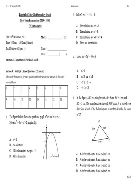 1516f5 First Term Exam Pdf Circle Cartesian Coordinate System