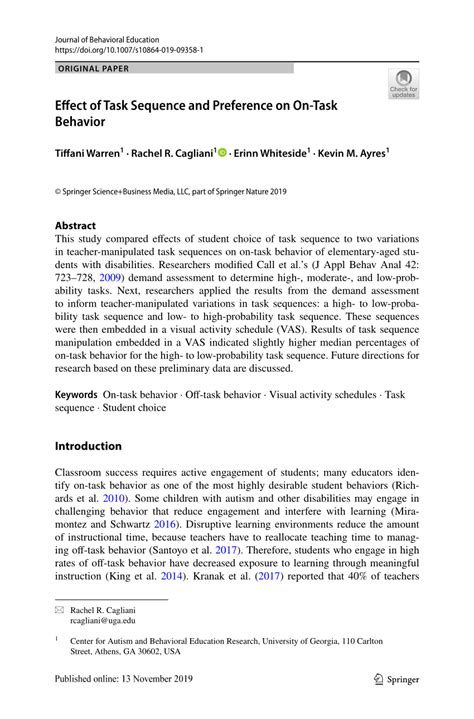 pdf effect of task sequence and preference on on task behavior