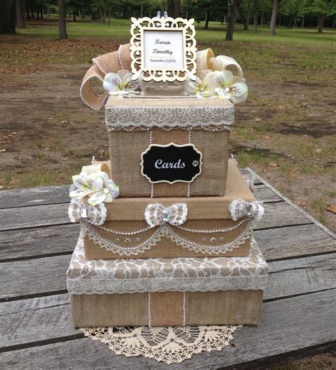 Victorian Burlap And Lace Wedding Money Card Box Rustic Bridal