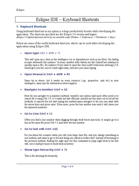 Eclipse Shortcuts Pdf Keyboard Shortcut Computer Keyboard