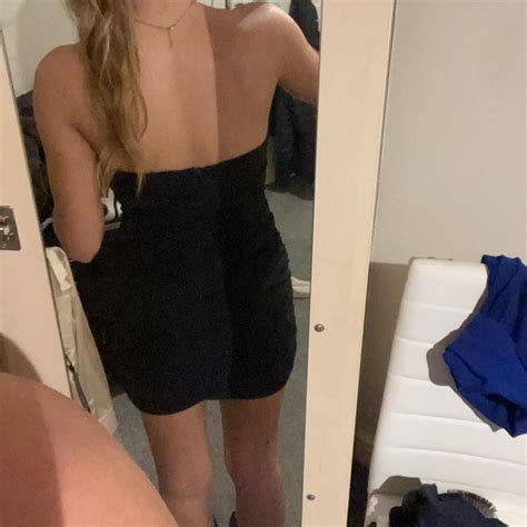 Strapless Black Mini Dress Plunge V Neck Worn Once Depop