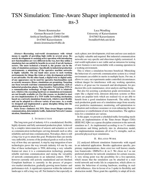 pdf tsn simulation time aware shaper implemented in ns 3