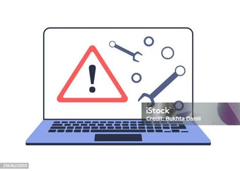 Illustration Of A Broken Laptop Error Warning Sign On The Screen Vector Image Of A Broken Or