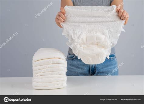 Woman Chooses Adult Diaper Pile Urinary Incontinence Problem Stock