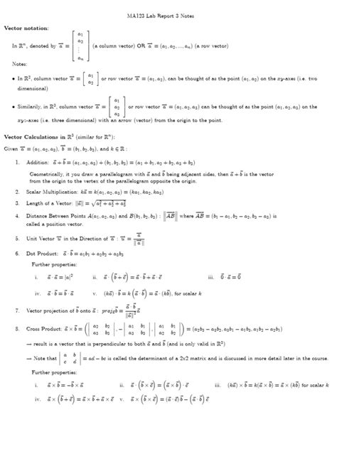 Ma123 Lab 3 Notes Pdf Euclidean Vector Mathematical Analysis