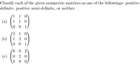 Solved Classify Each Of The Given Symmetric Matrices As One