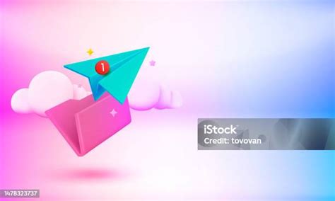 종이 비행기가 있는 폴더입니다 새 메시지 개념입니다 복사 공간이 있는 3d 벡터 배너 0명에 대한 스톡 벡터 아트 및 기타 이미지 0명 3차원 형태 광고 Istock