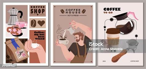 커피 포스터 주전자 바리스타 캐릭터 아라비카 커피 컵 에스프레소 카푸치노 원두 커피 마실 것에 대한 스톡 벡터 아트 및 기타