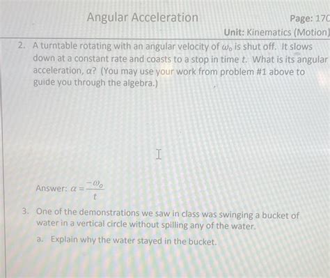 Solved 2 A Turntable Rotating With An Angular Velocity Of