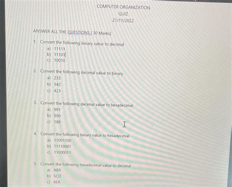 Solved 1 Convert The Following Binary Value To Decimal A