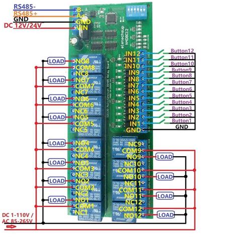 dc12v 12ch 24v npn digital input output uart rs485 relay module modbus