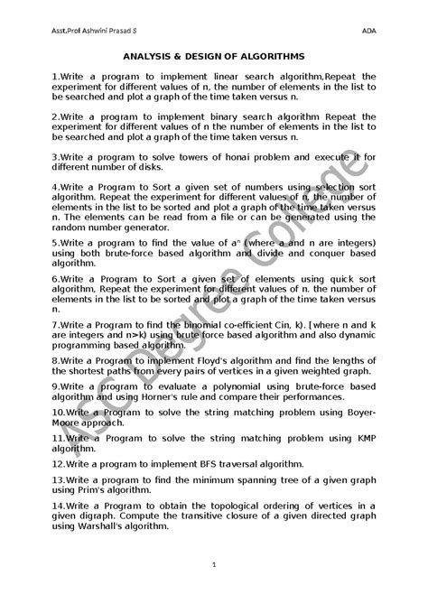 Lab Progs Analysis And Design Of Algorithms 1 A Program To Implement