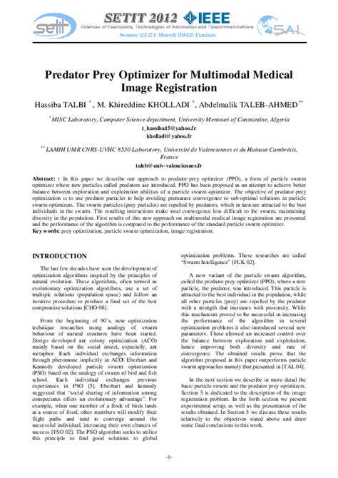 Pdf Predator Prey Optimizer For Multimodal Medical Image Registration
