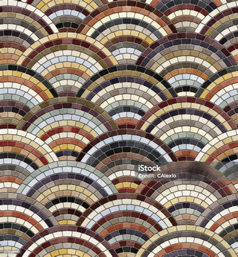 Multicolored Mosaic With Concentric Arched Lines Seamless Repeating Pattern Stock Illustration