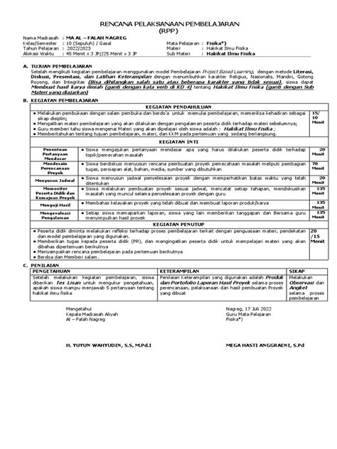 Master Rpp Model Project Based Learning New Version Pdf
