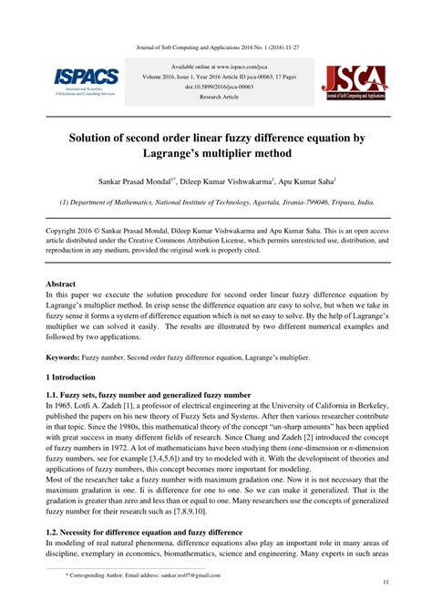 Pdf Solution Of Second Order Linear Fuzzy Difference Equation By