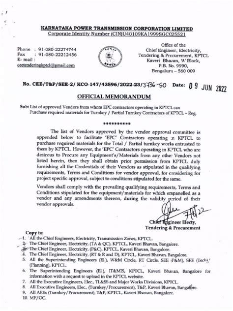 Kptcl List Of Approved Vendors 09 06 2022 Eng Pdf