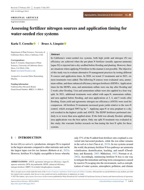 Pdf Assessing Fertilizer Nitrogen Sources And Application Timing For Water‐seeded Rice Systems