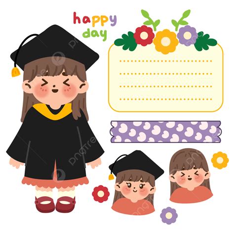 귀여운 소녀 졸업 스티커 저널 세트 눈금 귀여운 소녀 상표 Png 일러스트 및 Psd 이미지 무료 다운로드 Pngtree
