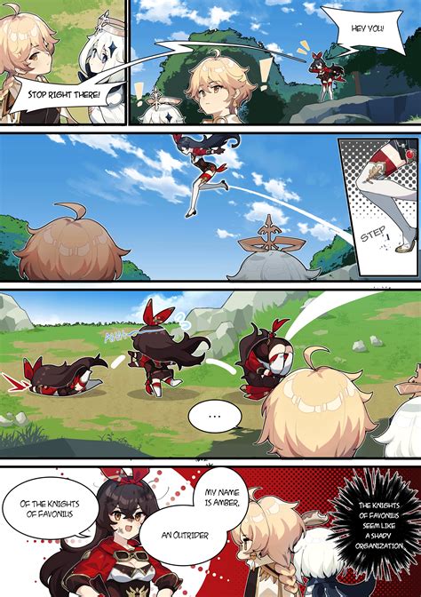Genshin Impact 4 Panel Comics Part 5 First Meeting With Amber R