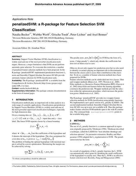 PDF PenalizedSVM A R Package For Feature Selection SVM Classification
