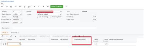 Journal Transaction Import Scenario Customervendor Field Community