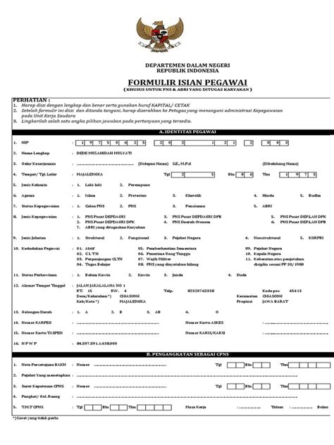 Formulir Isian Pegawai Pdf