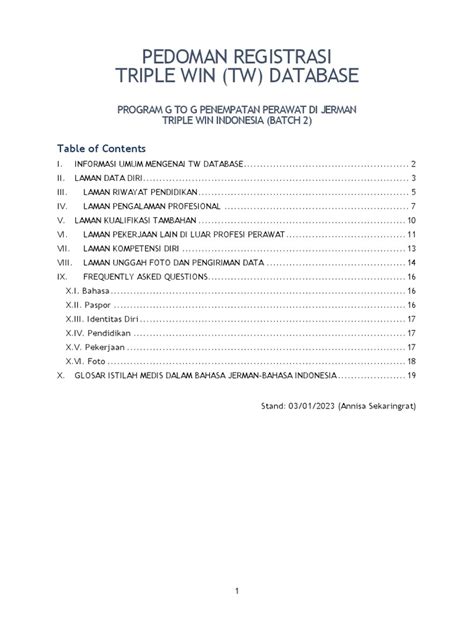 Pedoman Registrasi Triple Win Database Pdf Karier And Perkembangan