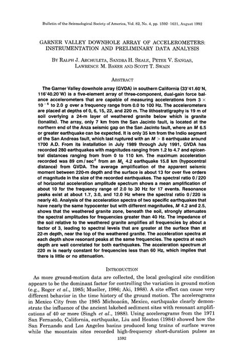 Pdf Garner Valley Downhole Array Of Accelerometers Instrumentation And Preliminary Data Analysis