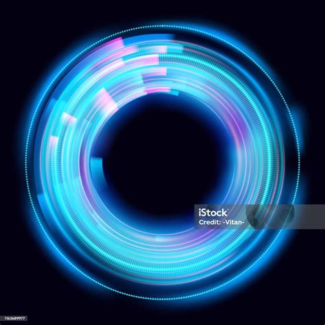 검은 색 배경에 추상 빛나는 원 매직 서클 라이트 효과 어두운 배경에 격리된 그림입니다 신비한 포털 글로우 링 매직 네온 공 벡터 Eps10 Led 조명에 대한 스톡 벡터