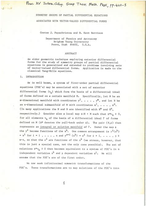 Pdf Symmetry Groups Of Partial Differential Equations Associated With Vector Valued