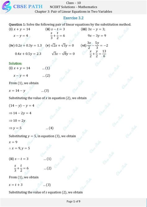 NCERT Solutions For Class Maths Exercise Pair Of Linear Equations In Two Variables CBSE