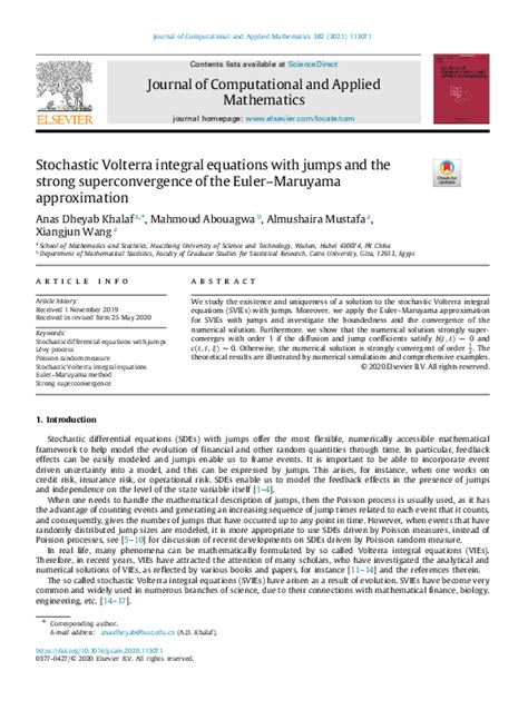 Pdf Stochastic Volterra Integral Equations With Jumps And The Strong Superconvergence Of The