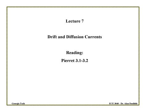 Drift And Diffusion Currents Lecture Slides Ece 3040 Docsity